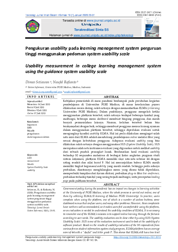 (PDF) Pengukuran usability pada learning management system perguruan tinggi menggunakan pedoman ...