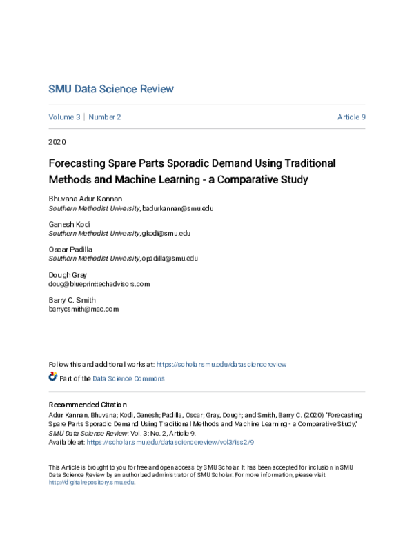 Pdf Forecasting Spare Parts Sporadic Demand Using Traditional Methods And Machine Learning A