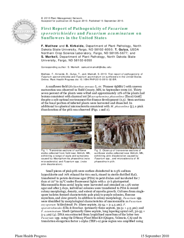 (PDF) First Report of Pathogenicity of Fusarium sporotrichioides and ...