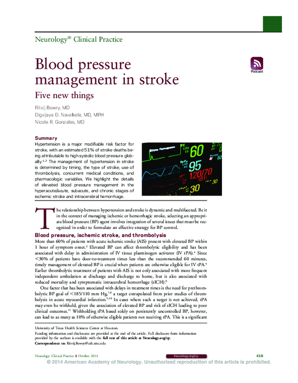 (PDF) Blood pressure management in stroke: Five new things