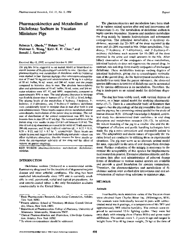 (PDF) Pharmacokinetics and Metabolism of Diclofenac Sodium in Yucatan ...