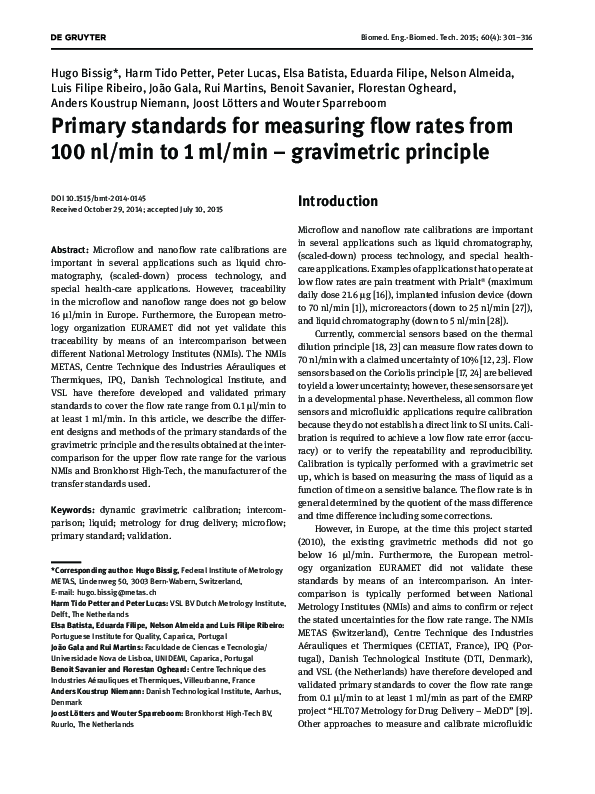 (PDF) Primary standards for measuring flow rates from 100 nl/min to 1 ...