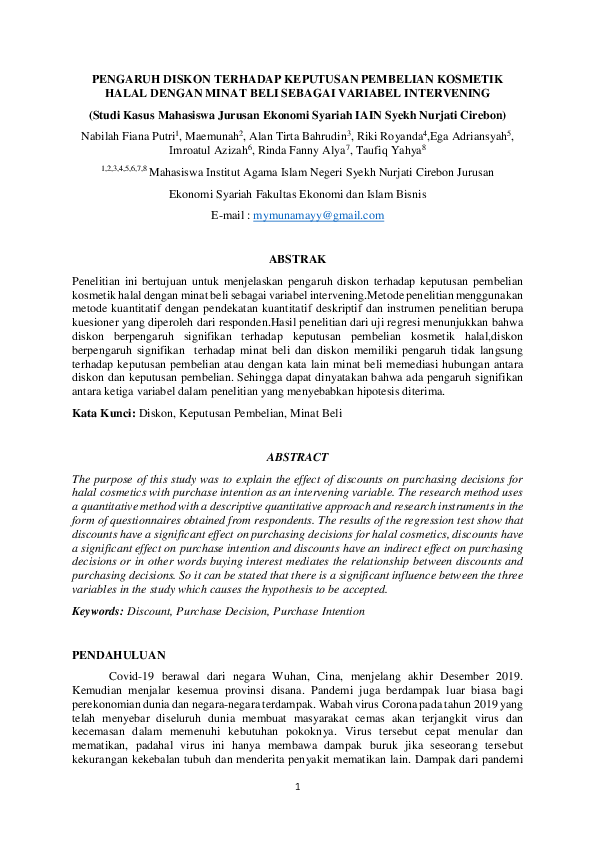 (PDF) PENGARUH DISKON TERHADAP KEPUTUSAN PEMBELIAN KOSMETIK HALAL ...