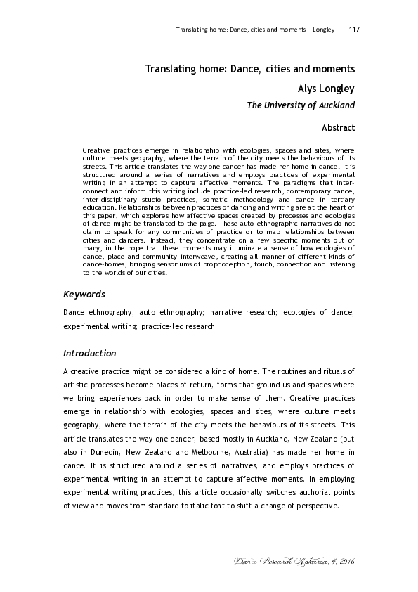 (PDF) Translating home: dance, cities and moments | Alys Longley ...