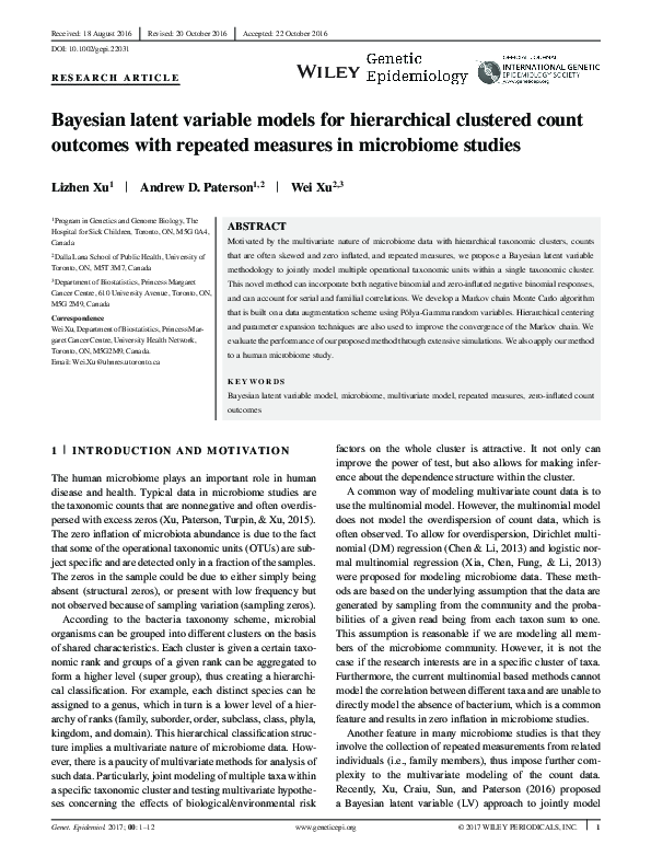 (PDF) Bayesian latent variable models for hierarchical clustered count outcomes with repeated ...