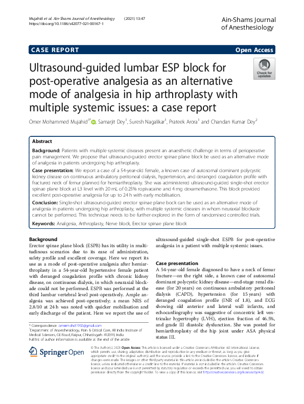 (PDF) Ultrasound-guided lumbar ESP block for post-operative analgesia ...