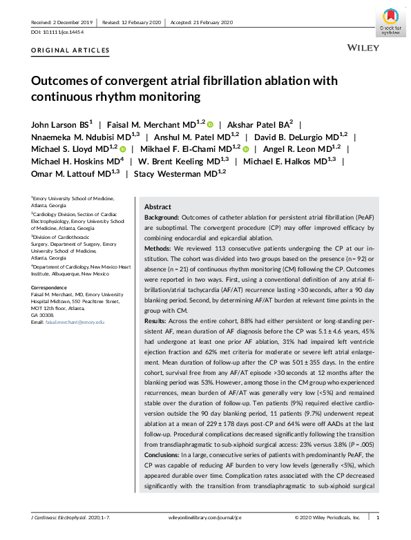 (PDF) Outcomes of convergent atrial fibrillation ablation with ...