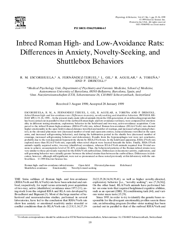 (PDF) Inbred Roman High- and Low-Avoidance Rats