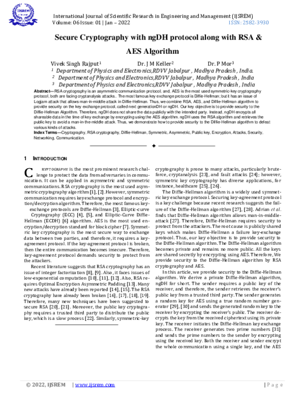 (PDF) Secure Cryptography with ngDH protocol along with RSA AES Algorithm