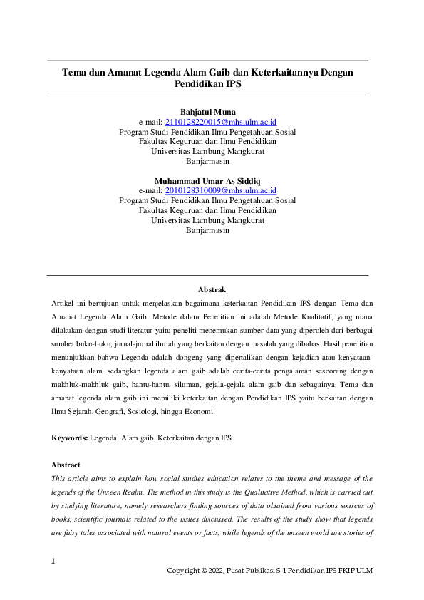 (PDF) Tema dan Amanat Legenda Alam Gaib dan Keterkaitannya Dengan ...