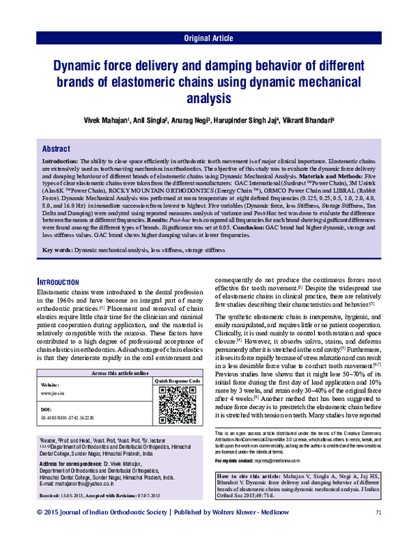 (PDF) Dynamic force delivery and damping behavior of different brands of elastomeric chains ...