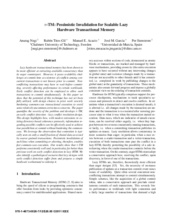 Pdf Pi Tm Pessimistic Invalidation For Scalable Lazy Hardware Transactional Memory