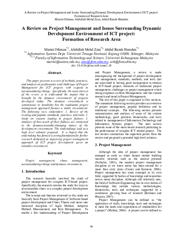 (PDF) A Review on Project Management and Issues Surrounding Dynamic ...
