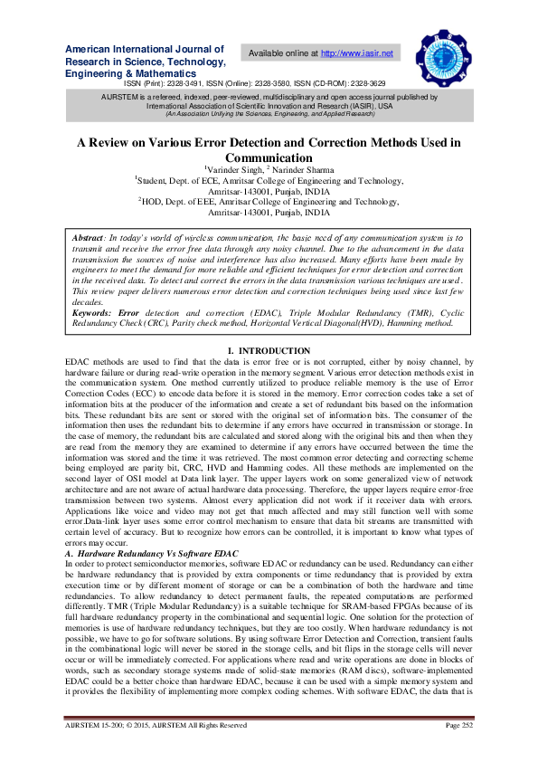 (PDF) A Review on Various Error Detection and Correction Methods Used in Communication ...