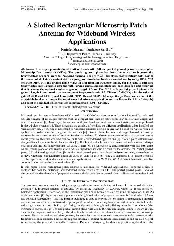 (PDF) A Slotted Rectangular Microstrip Patch Antenna for Wideband ...