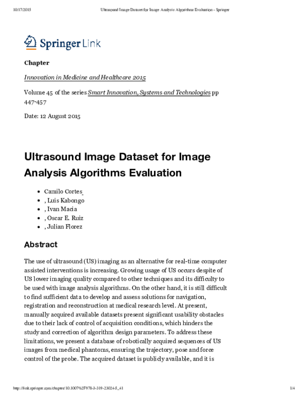 (PDF) Ultrasound Image Dataset for Image Analysis Algorithms Evaluation