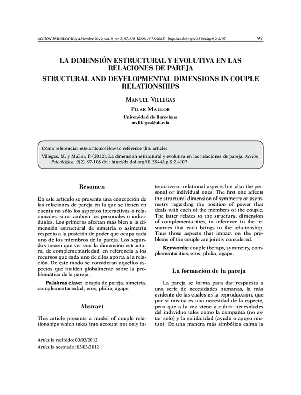 (PDF) La dimensión estructural y evolutiva en las relaciones de pareja ...