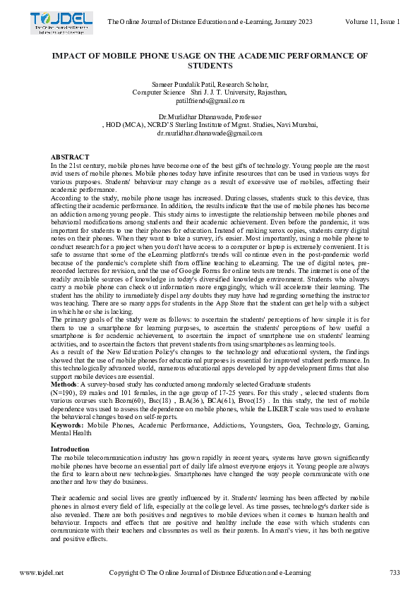 (PDF) IMPACT OF MOBILE PHONE USAGE ON THE ACADEMIC PERFORMANCE OF STUDENTS