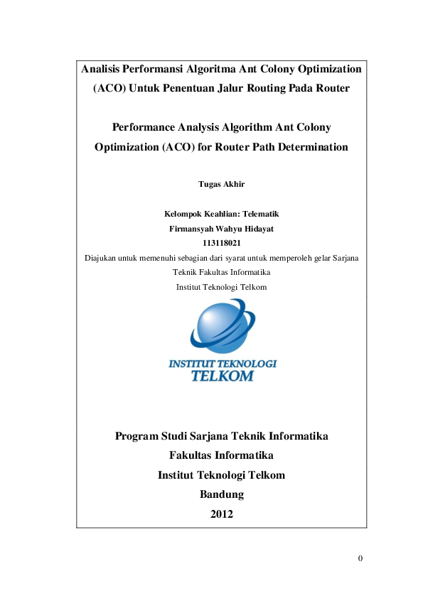 Pdf Analisis Performansi Algoritma Ant Colony Optimization Aco Untuk Penentuan Jalur Routing