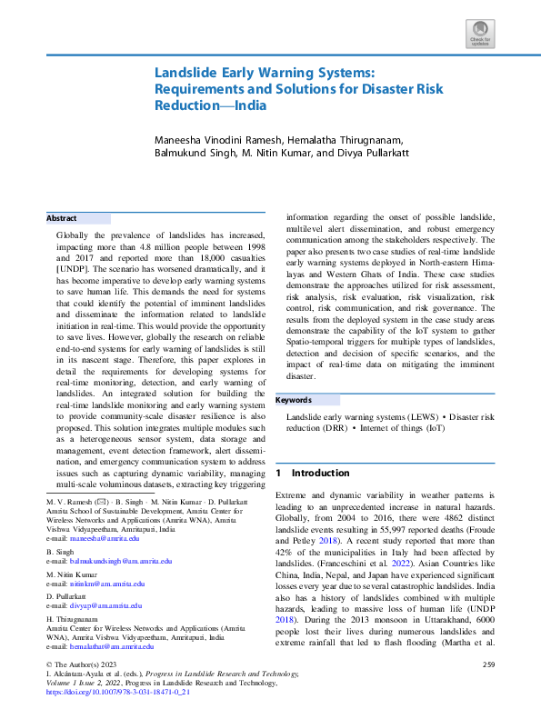 (PDF) Landslide Early Warning Systems: Requirements and Solutions for ...