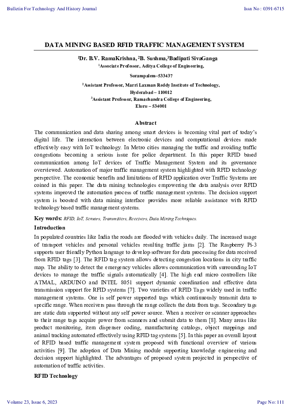 (PDF) DATA MINING BASED RFID TRAFFIC MANAGEMENT SYSTEM