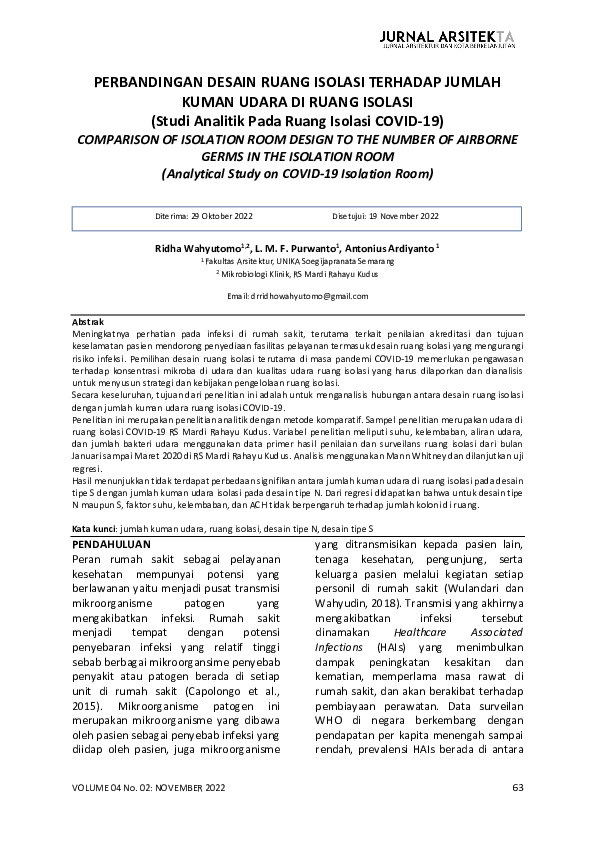 (PDF) Perbandingan Desain Ruang Isolasi Terhadap Jumlah Kuman Udara Di ...