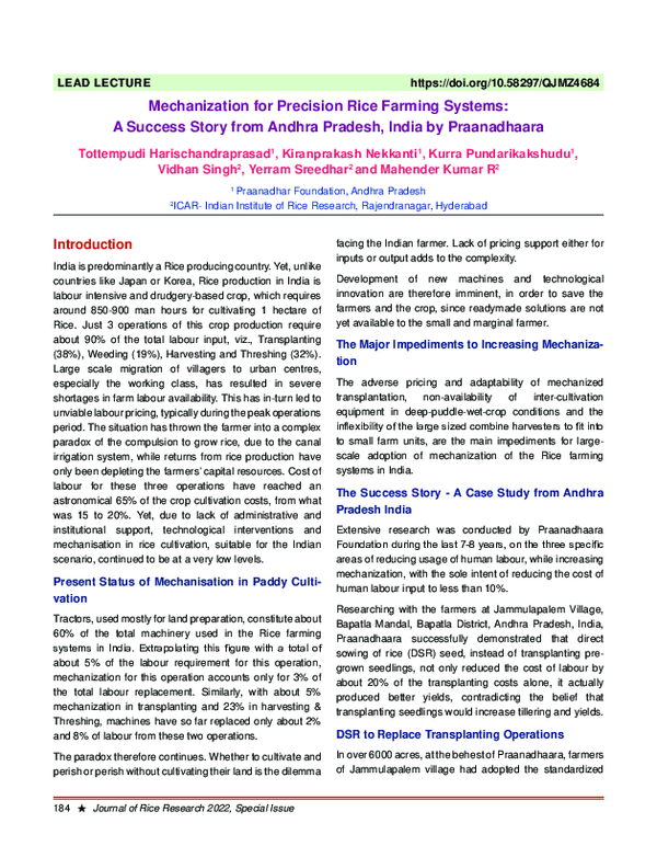 (PDF) Mechanization for Precision Rice Farming Systems: A Success Story ...