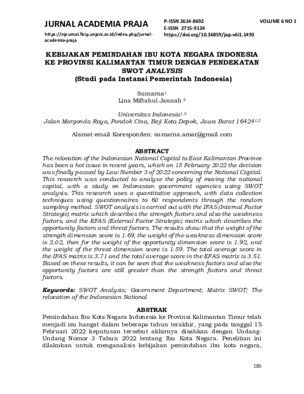 (PDF) KEBIJAKAN PEMINDAHAN IBU KOTA NEGARA INDONESIA KE PROVINSI KALIMANTAN TIMUR DENGAN ...