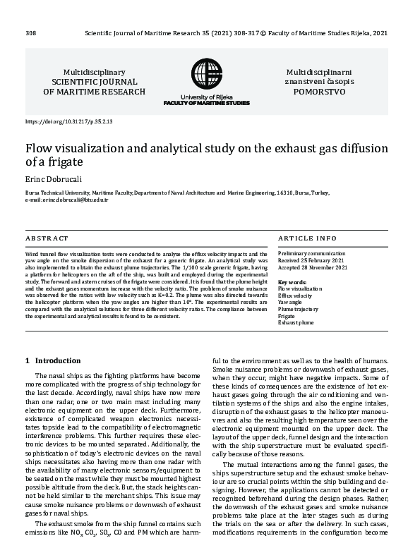 (PDF) Flow visualization and analytical study on the exhaust gas diffusion of a frigate