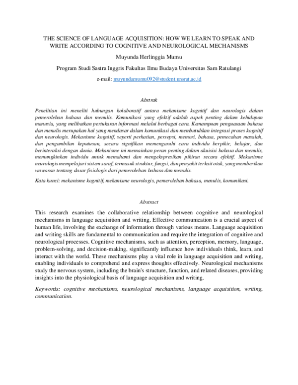 (PDF) THE SCIENCE OF LANGUAGE ACQUISITION: HOW WE LEARN TO SPEAK AND WRITE ACCORDING TO ...