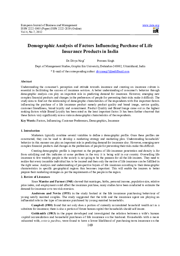 (PDF) Demographic Analysis of Factors Influencing Purchase of Life ...