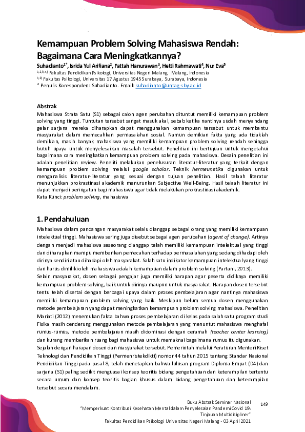 (PDF) Kemampuan Problem Solving Mahasiswa Rendah: Bagaimana Cara ...