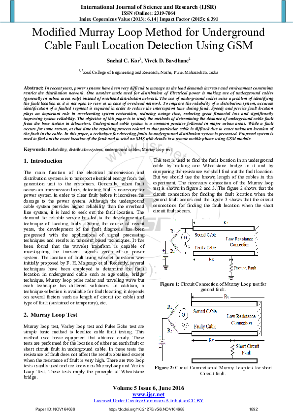 (PDF) Modified Murray Loop Method for Underground Cable Fault Location Detection Using GSM