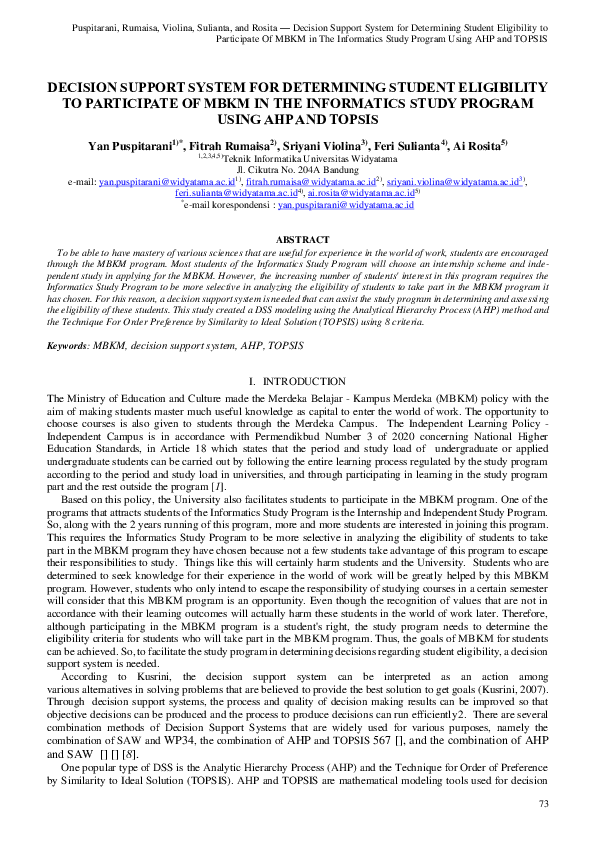 (PDF) Decision Support System for Determining Student Eligibility to Participate of MBKM in the ...