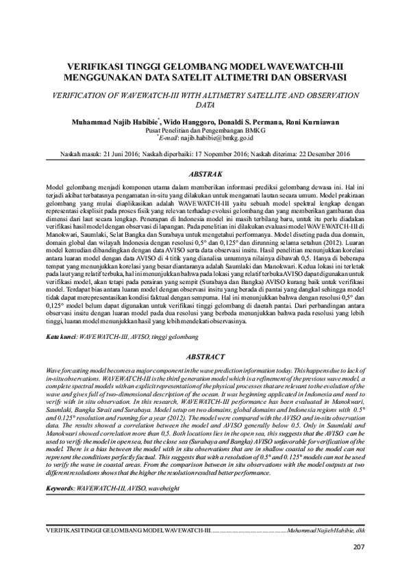 (PDF) Evaluasi Model Wavewatch-III Menggunakan Data Satelit Altimetri ...