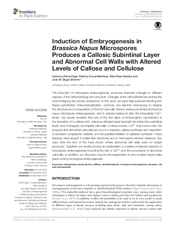 (PDF) Induction of Embryogenesis in Brassica Napus Microspores Produces ...