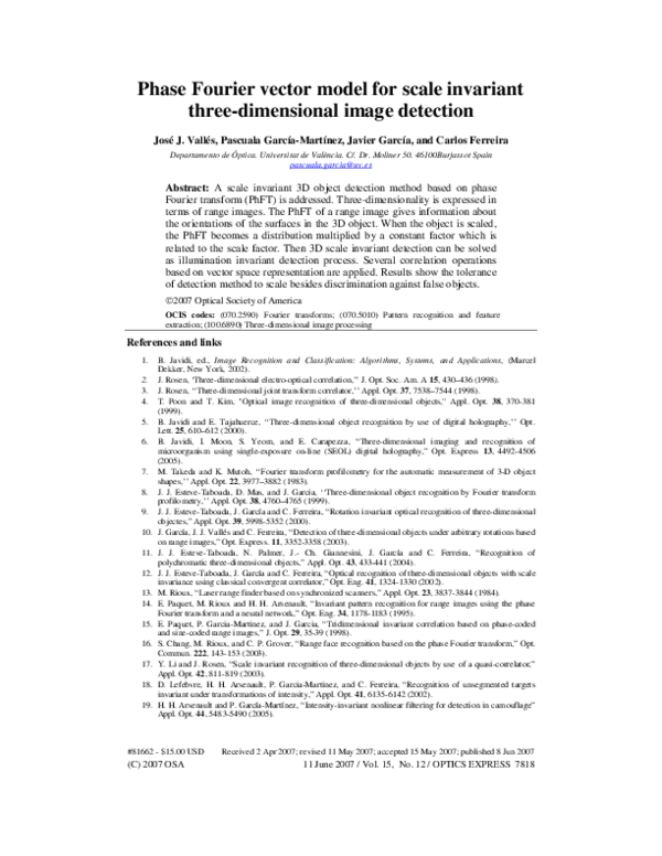 (PDF) Phase Fourier vector model for scale invariant three-dimensional image detection