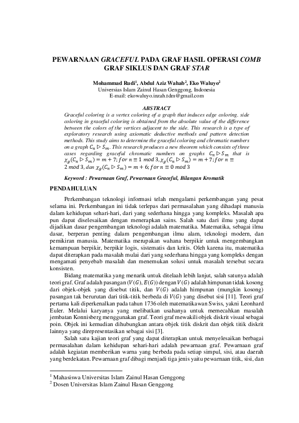 (PDF) Pewarnaan Graceful Pada Graf Hasil Operasi Comb Graf Siklus Dan ...