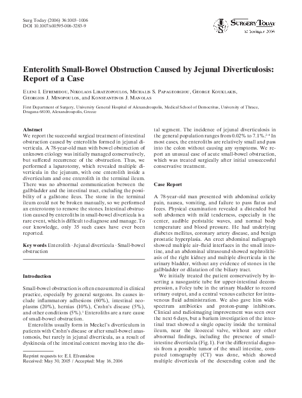(PDF) Enterolith Small-Bowel Obstruction Caused by Jejunal ...