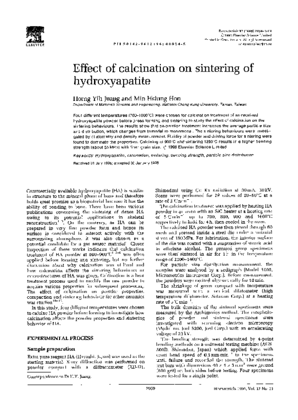 (PDF) Effect of calcination on sintering of hydroxyapatite