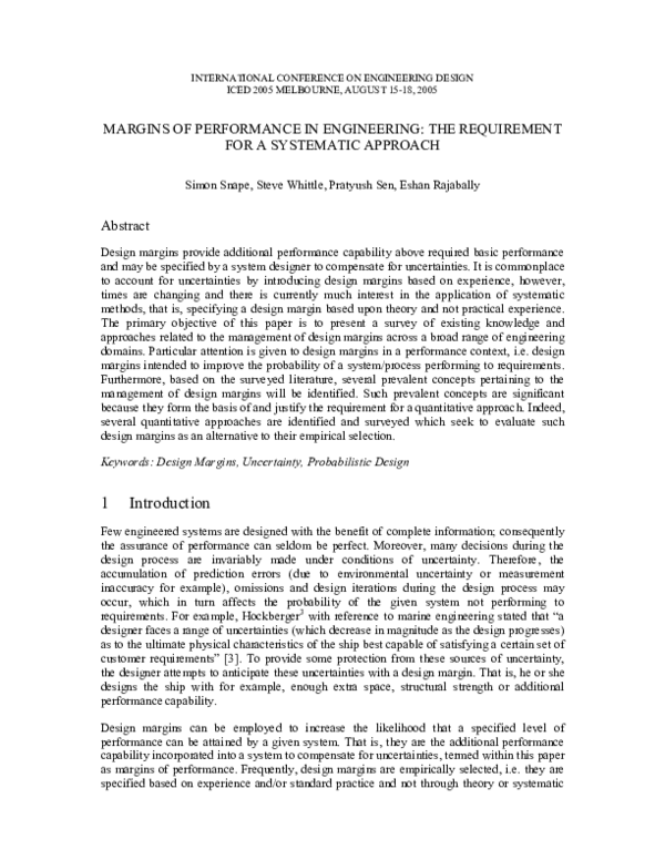(PDF) Margins of Performance in Engineering: The Requirement for a ...