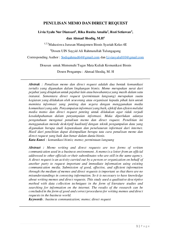 (PDF) PENULISAN MEMO DAN DIRECT REQUEST
