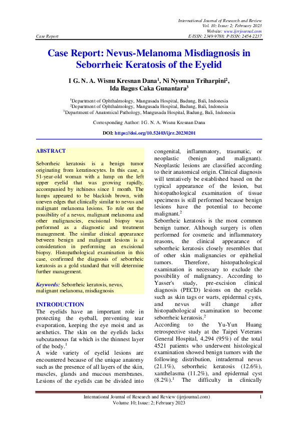 (PDF) Case Report: Nevus-Melanoma Misdiagnosis in Seborrheic Keratosis ...