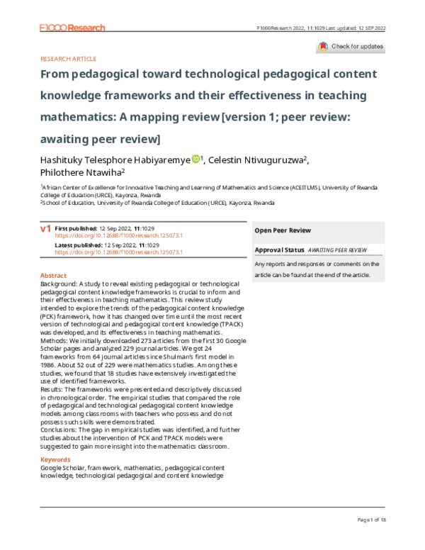 (PDF) From pedagogical toward technological pedagogical content knowledge frameworks and their ...