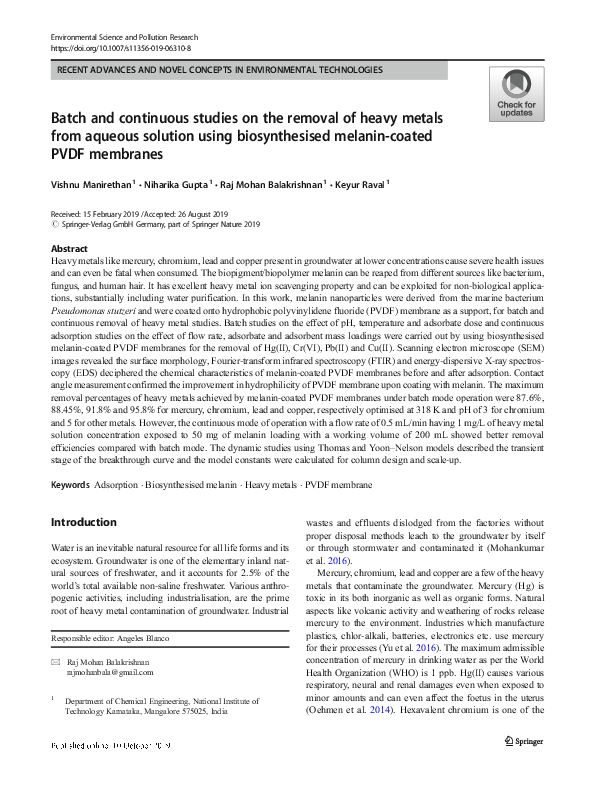 (PDF) Batch and continuous studies on the removal of heavy metals from ...