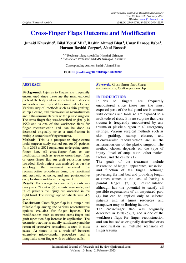 (PDF) Cross-Finger Flaps Outcome and Modification