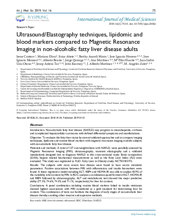 (PDF) Ultrasound/Elastography techniques, lipidomic and blood markers ...