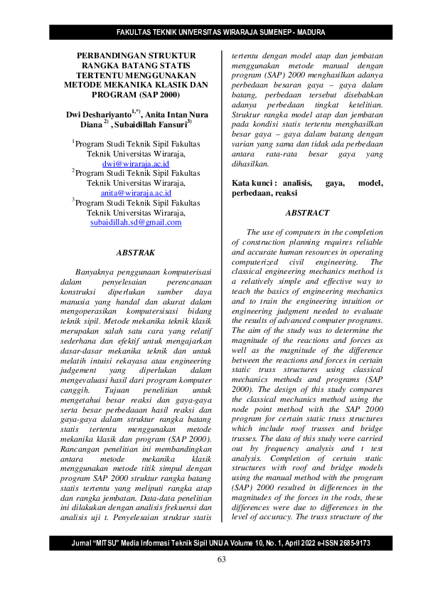 (PDF) Perbandingan Struktur Rangka Batang Statis Tertentu Menggunakan ...