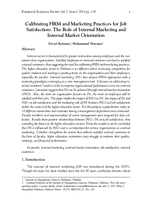 (PDF) Calibrating HRM and Marketing Practices for Job Satisfaction: The ...