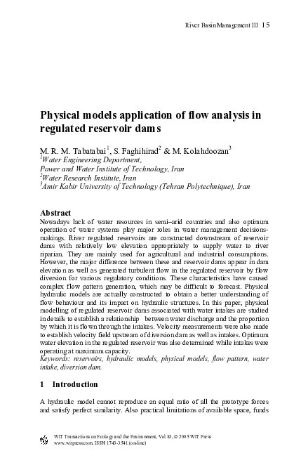 (PDF) Physical Models Application Of Flow Analysis InRegulated Reservoir Dams
